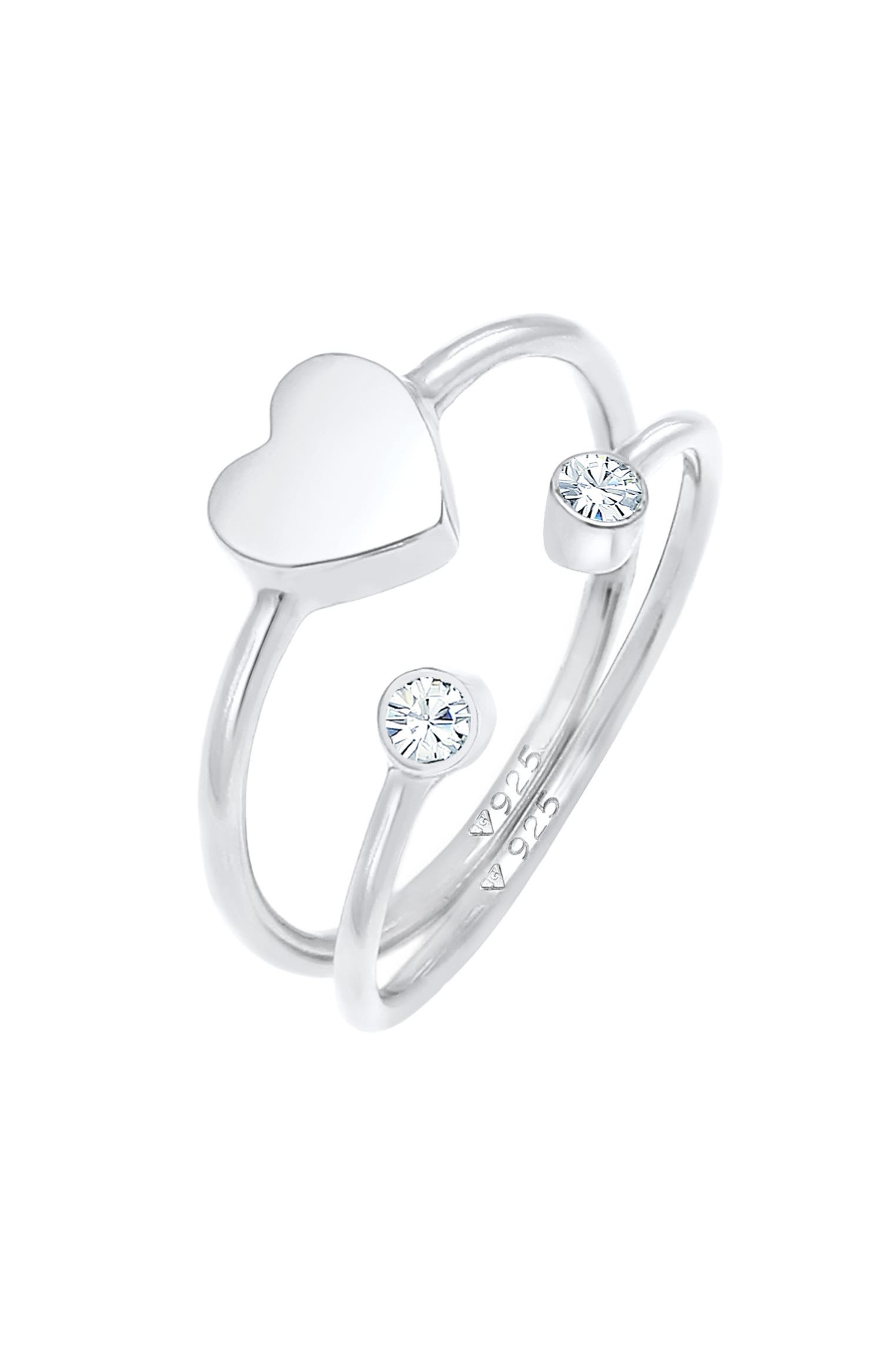 ELLI Ring Herz Liebe (2 tlg) 925 Silber, mit Kristallen von Swarovski ...