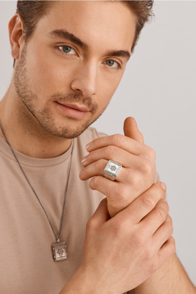 CAI Ring 925/- Sterling Silber Siegelring matt oxidiert Sailor Wappen ...