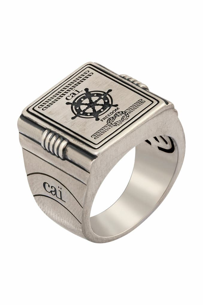 CAI Ring 925/- Sterling Silber Siegelring matt oxidiert Sailor Wappen ...